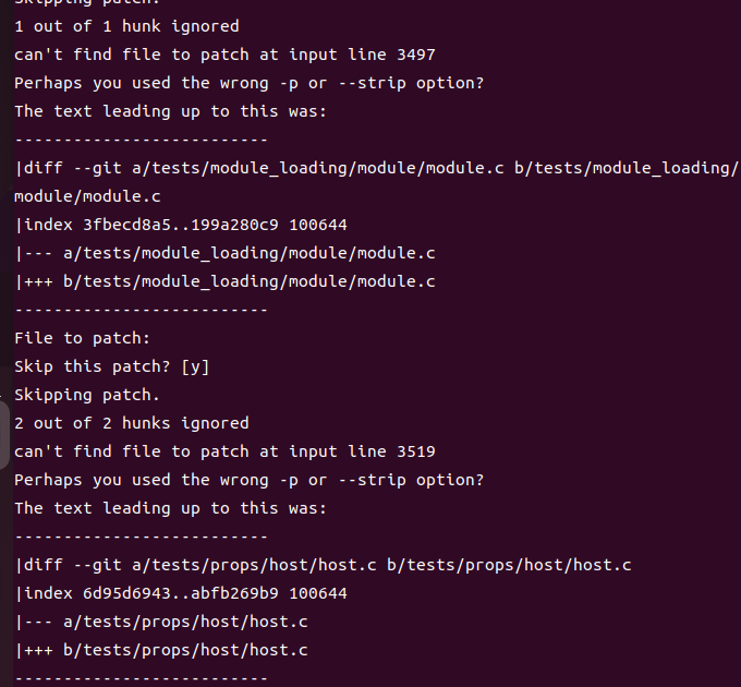Running "ninja" failed on ubuntu 22.04 failed message about can't find file to patch at input ...