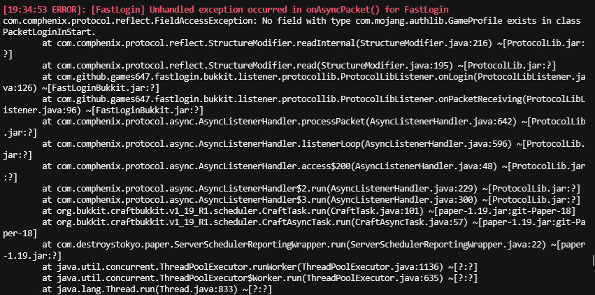 Plugin throws error upon player login · Issue #819 · TuxCoding/FastLogin · GitHub