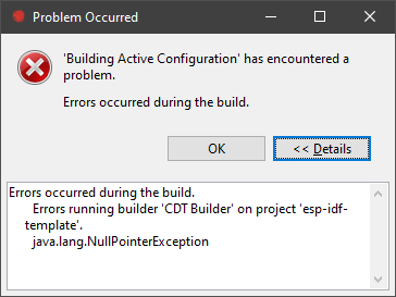 NullPointerException on build (IEP-811) · Issue #634 · espressif/idf-eclipse-plugin · GitHub