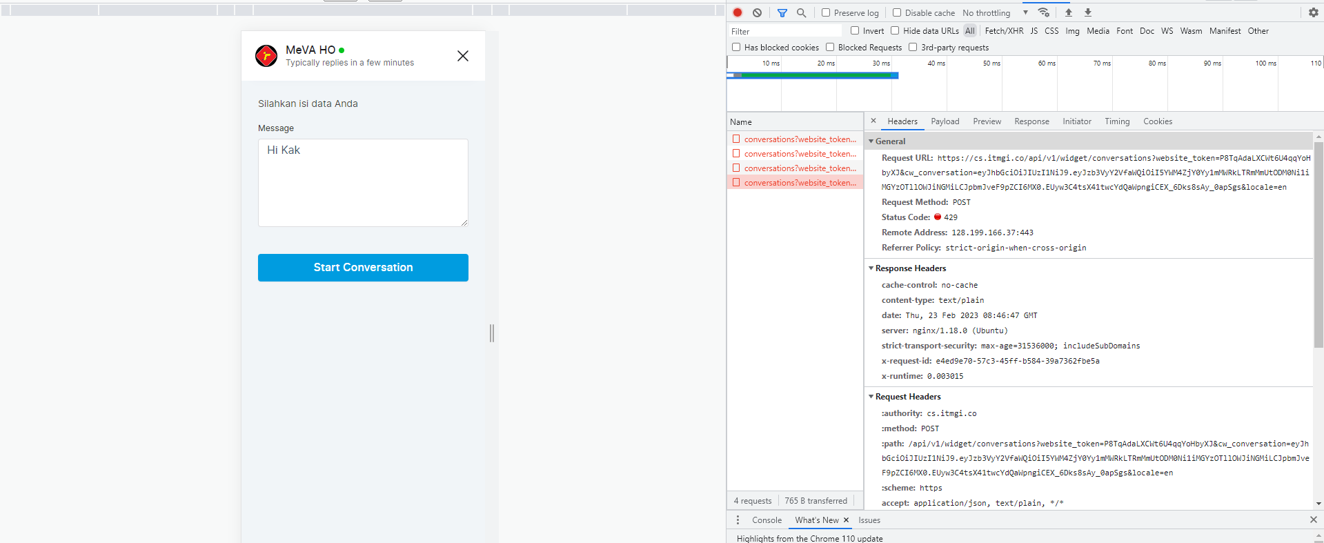 Can't start conversation · Issue #6514 · chatwoot/chatwoot · GitHub