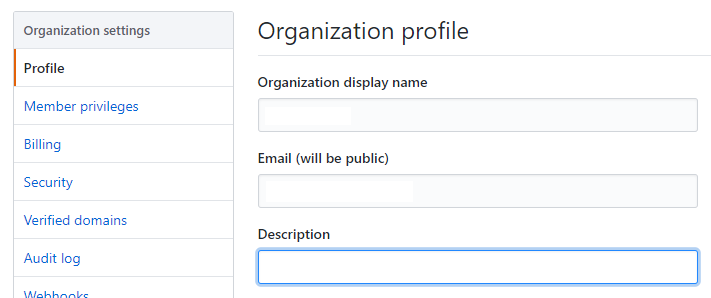 use GitHub's Organisation description field to mention governance ...