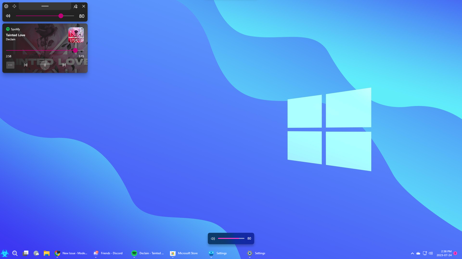 Modern Flyout showing together with windows internal volume control ...