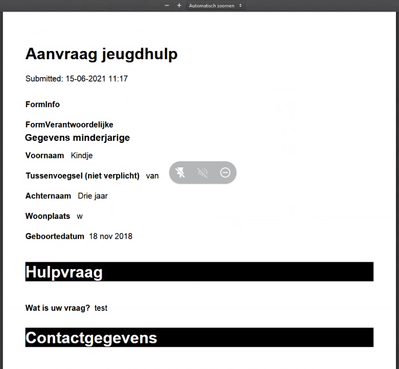 Een gebruiker krijgt na het versturen van het formulier de optie om het ...