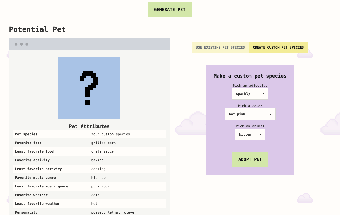GitHub - hanazzz/virtual-pet-app: A web app where users can generate ...