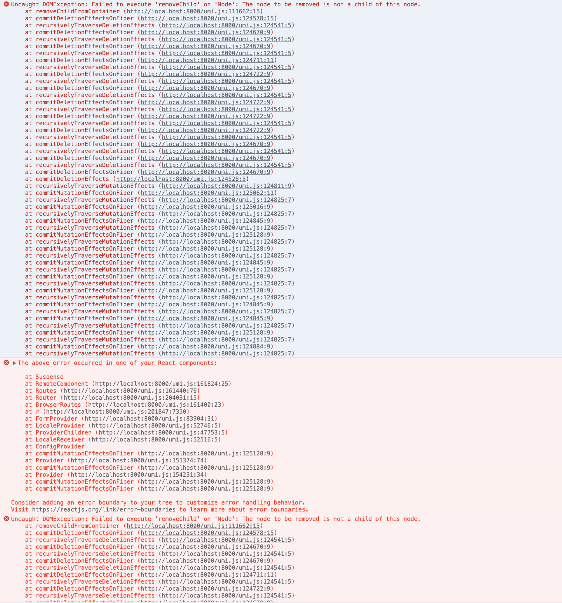 Bug 报错uncaught Domexception 在动态路由情况下 会有上述的报错 · Issue 11675 · Umijsumi · Github