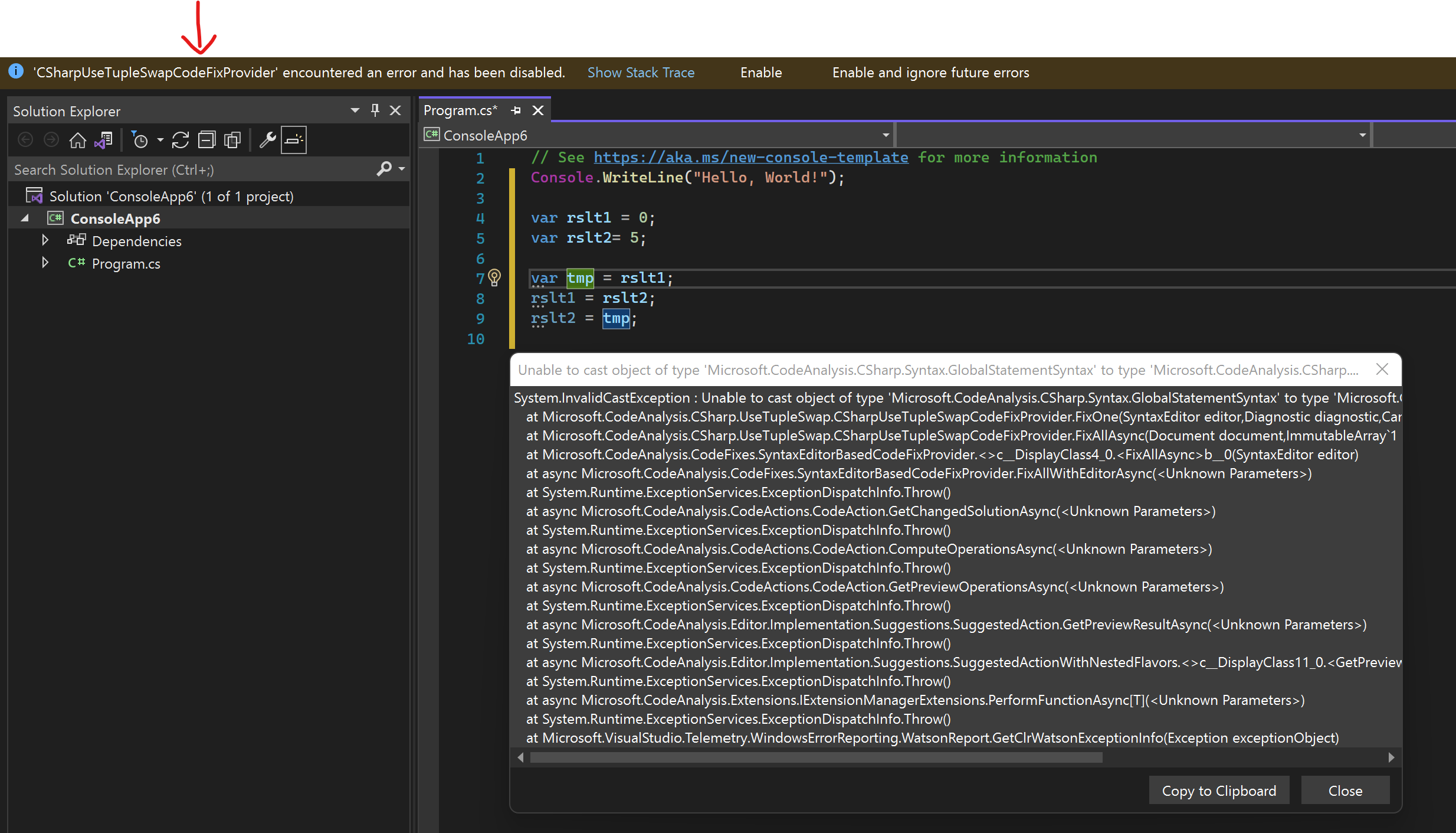 System InvalidCastException When Using The Newly Introduced Use Touple 