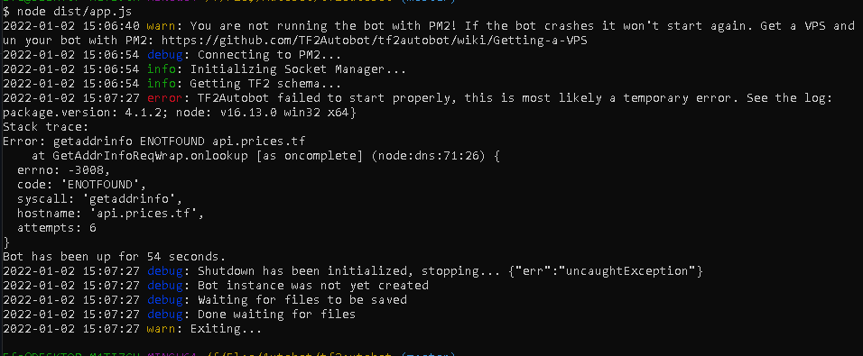 Tf2autobot failed to start properly · Issue #959 · TF2Autobot/tf2autobot · GitHub