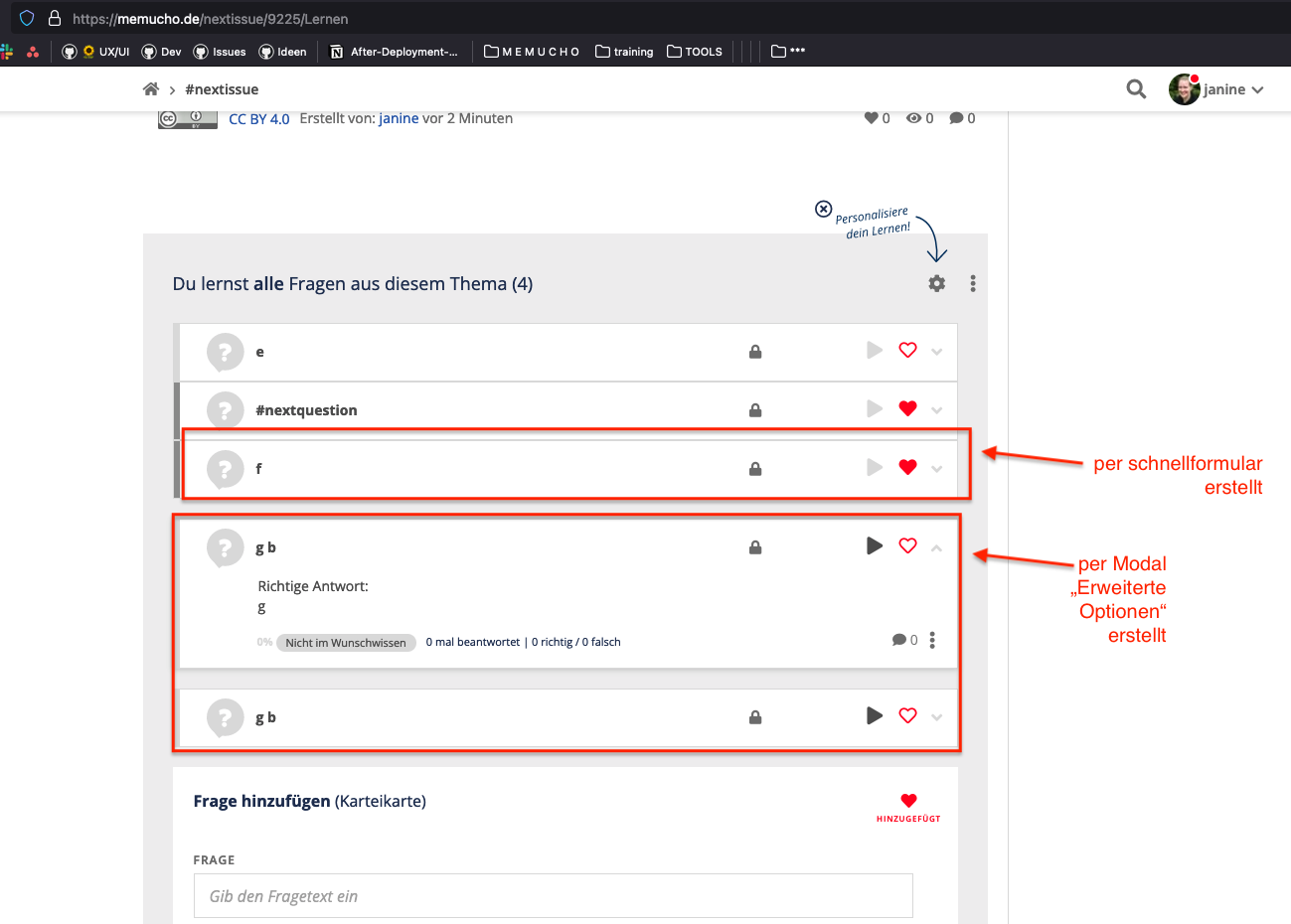 Fragen werden in der Frageliste mehrfach angezeigt, wenn sie per "Erweiterte Optionen" Modal ...
