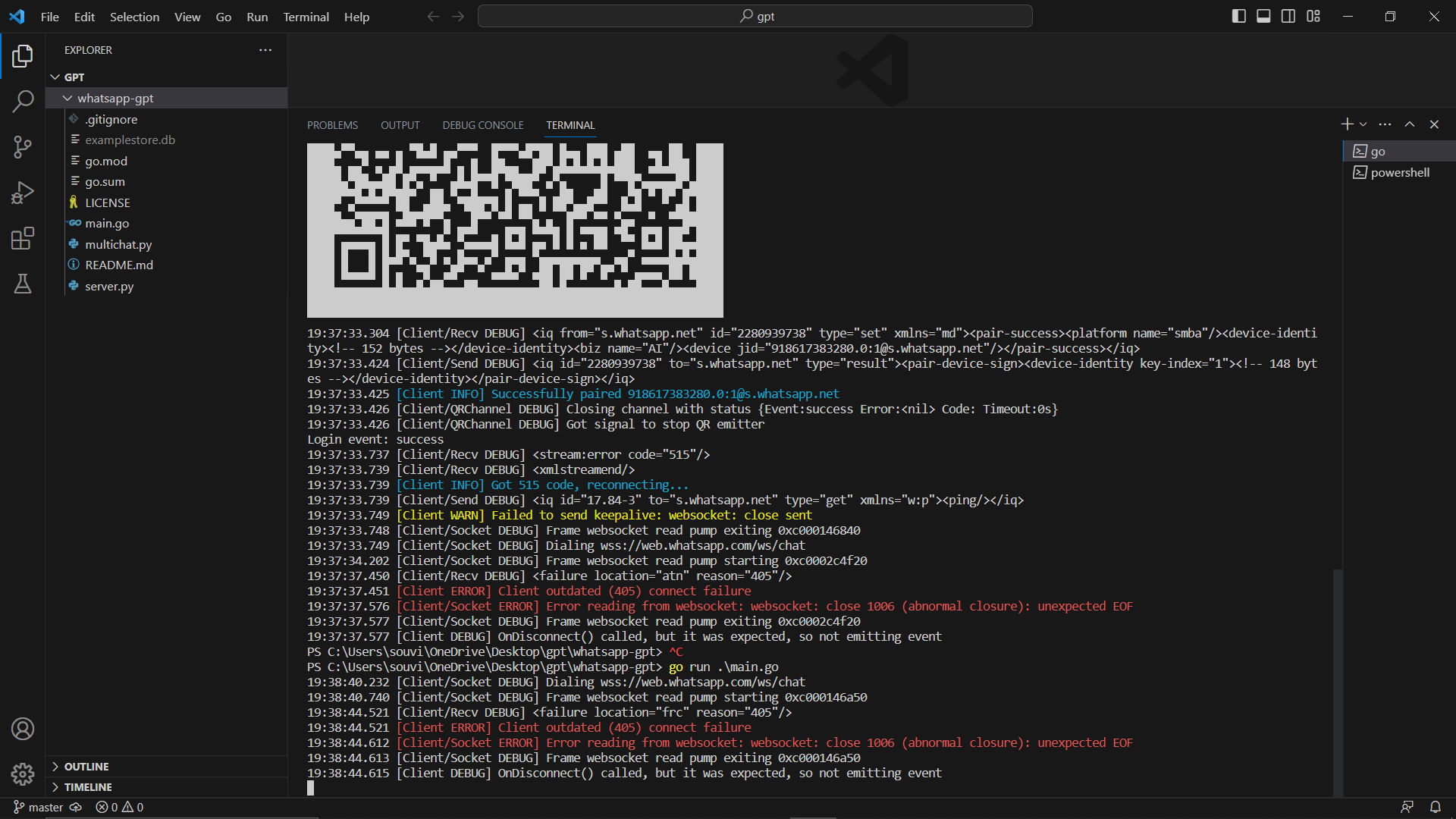 Can't scan QR Code Client Error Client Outdated (405) · Issue #85 · danielgross/whatsapp-gpt ...