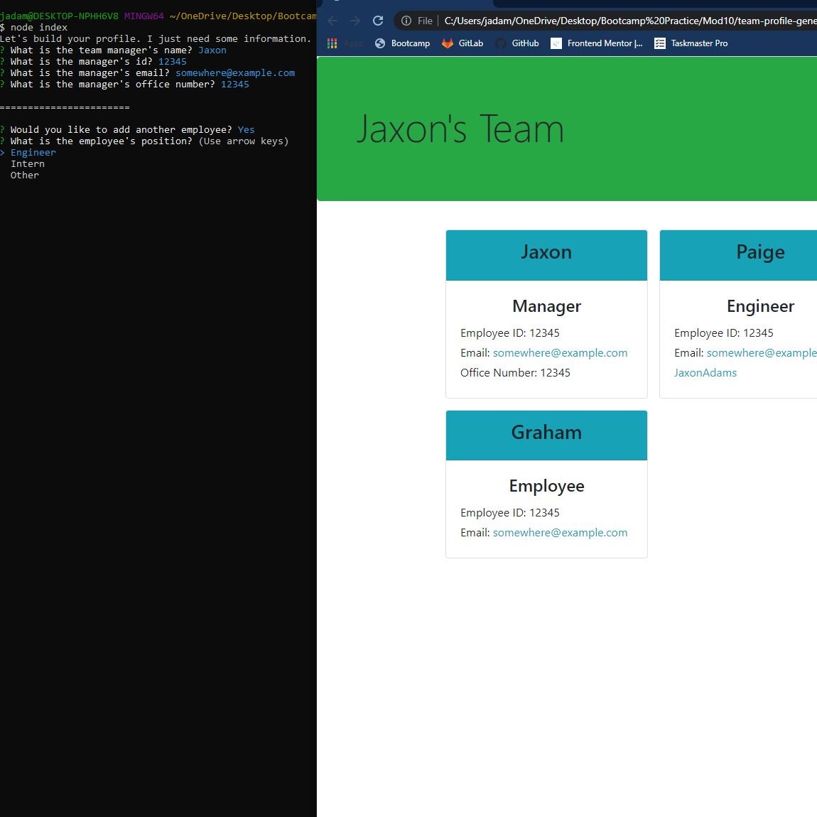 GitHub - JaxonAdams/team-profile-generator: A node app to generate a ...
