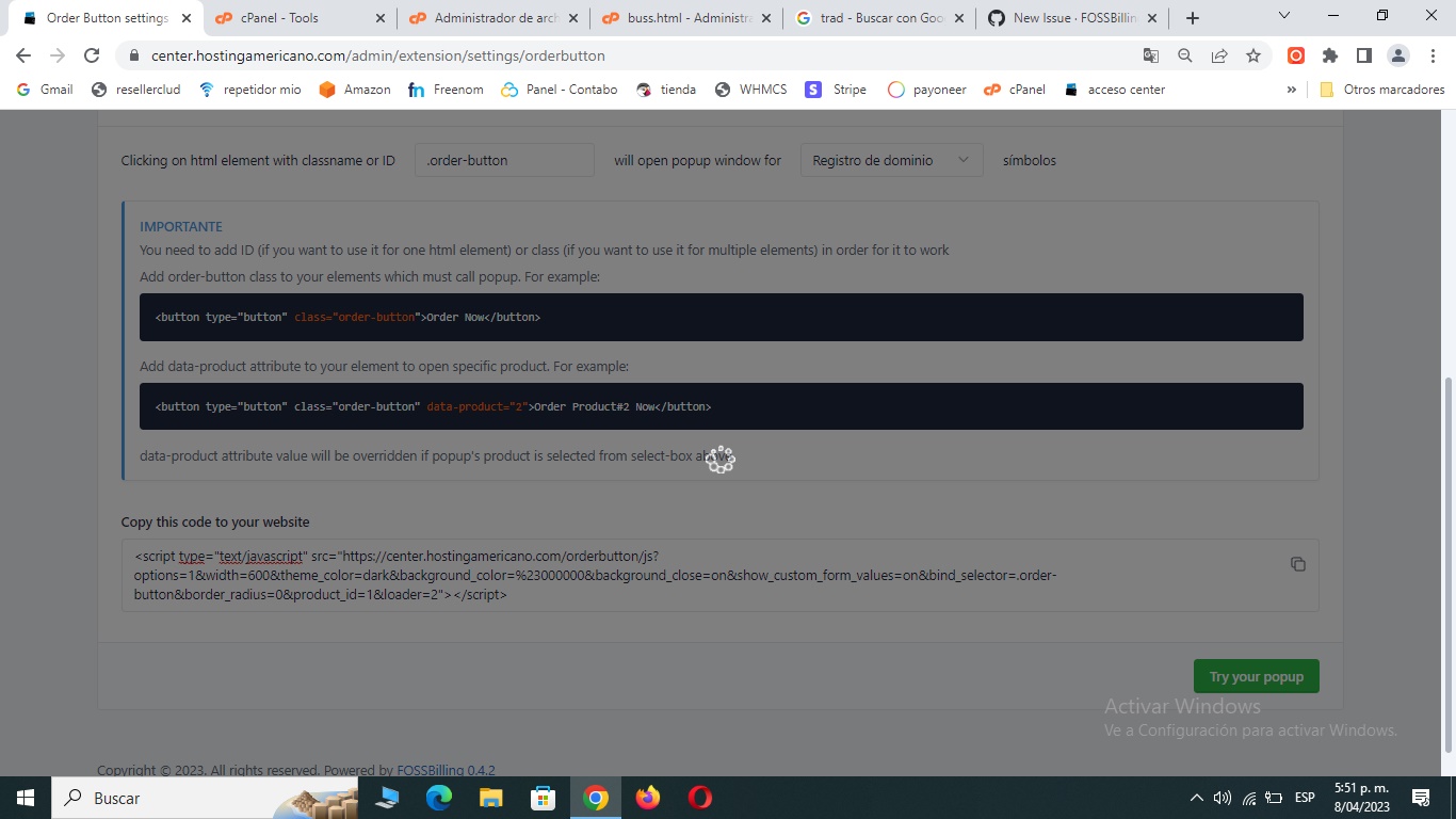 [bug] Order Button Settings Order Button Code · Issue 1090 · Fossbilling Fossbilling · Github