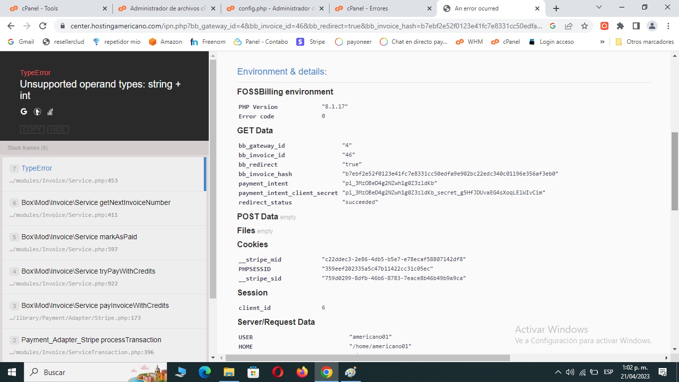 [Bug] STRIPE: error with successful payment in STRIPE · Issue #1135 · FOSSBilling/FOSSBilling ...