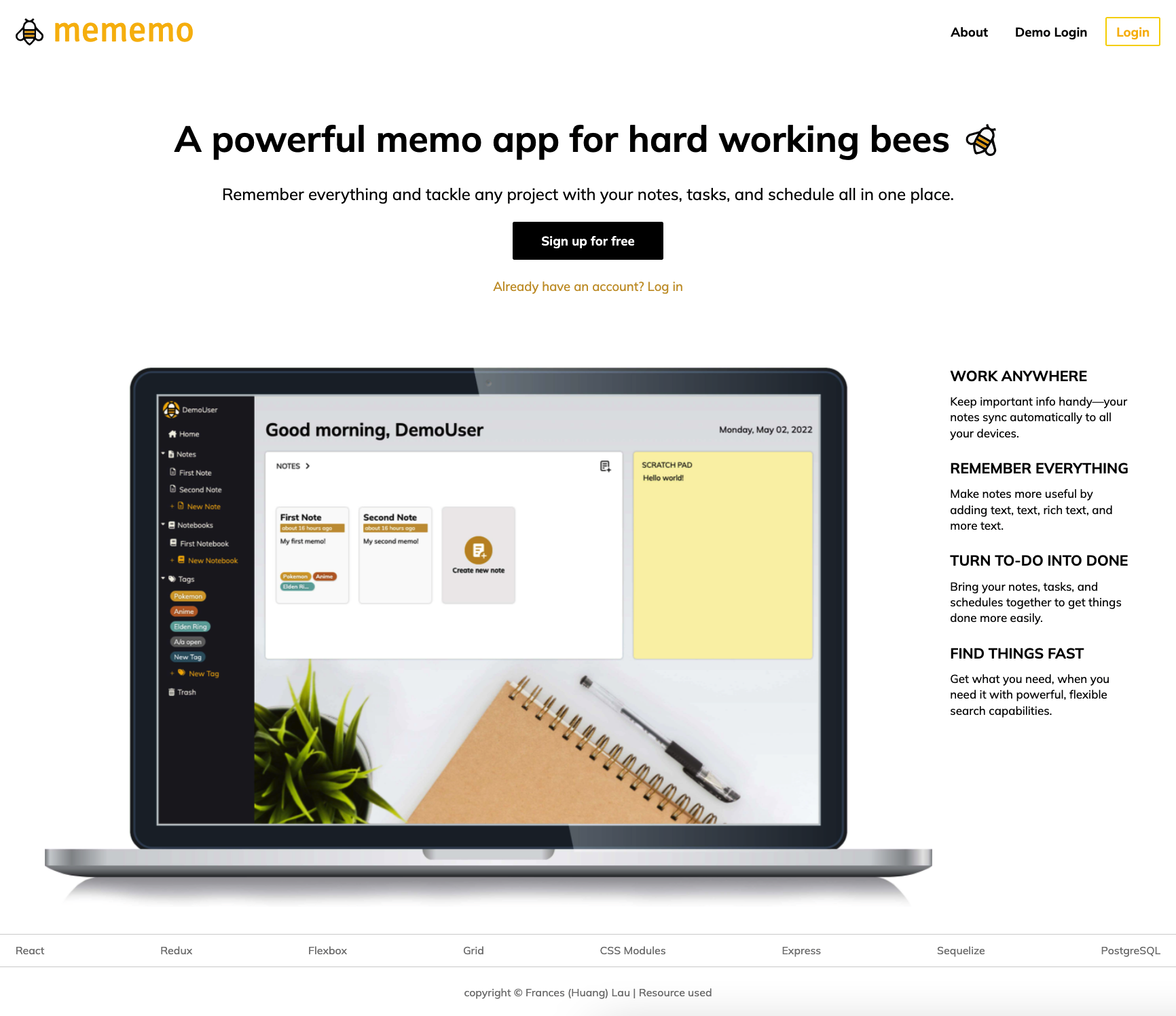GitHub - frances-y-h/mememo: A powerful memo app for hard working bees