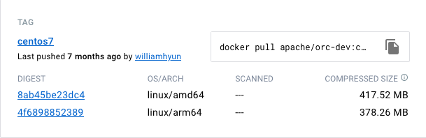 Make `apache/orc-dev:centos7` up-to-date with ORC-1322 · Issue #1433 · apache/orc · GitHub