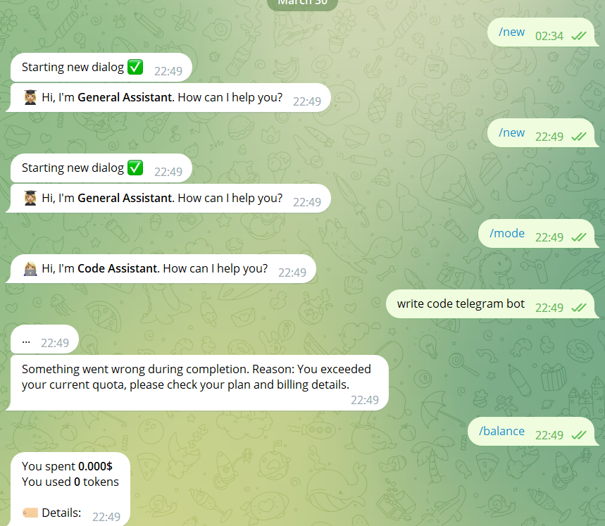 Something went wrong during completion. Reason: You exceeded your current quota, please check ...