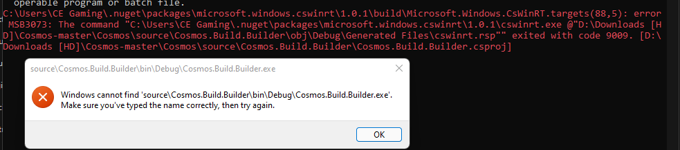 Devkit simply doesn't want to install. Builder.exe missing. · Issue #2122 · CosmosOS/Cosmos · GitHub