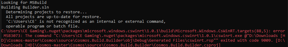 Devkit simply doesn't want to install. Builder.exe missing. · Issue #2122 · CosmosOS/Cosmos · GitHub