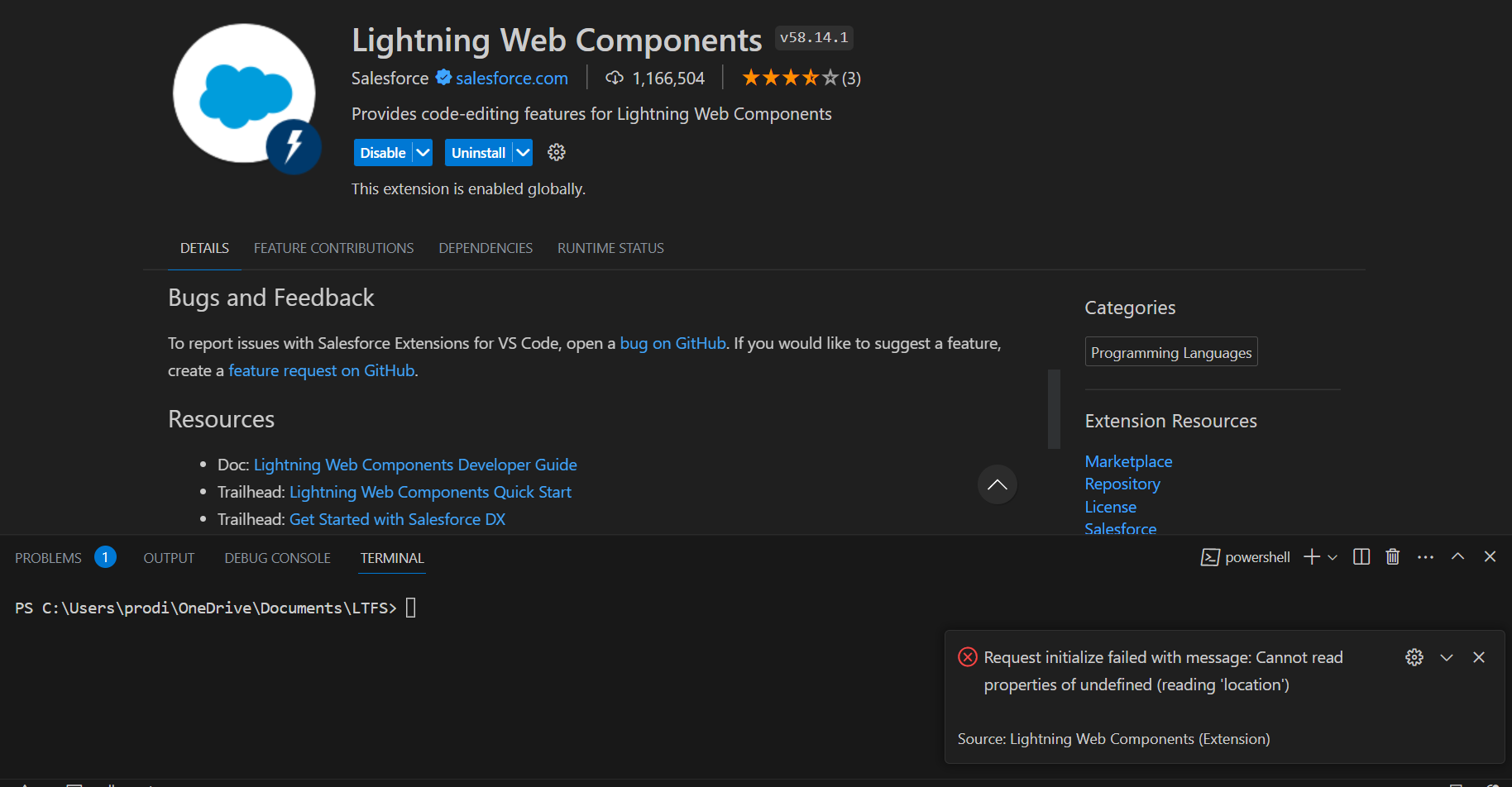 Vs Code Extension Error Initializing · Issue #5069 · forcedotcom/salesforcedx-vscode · GitHub