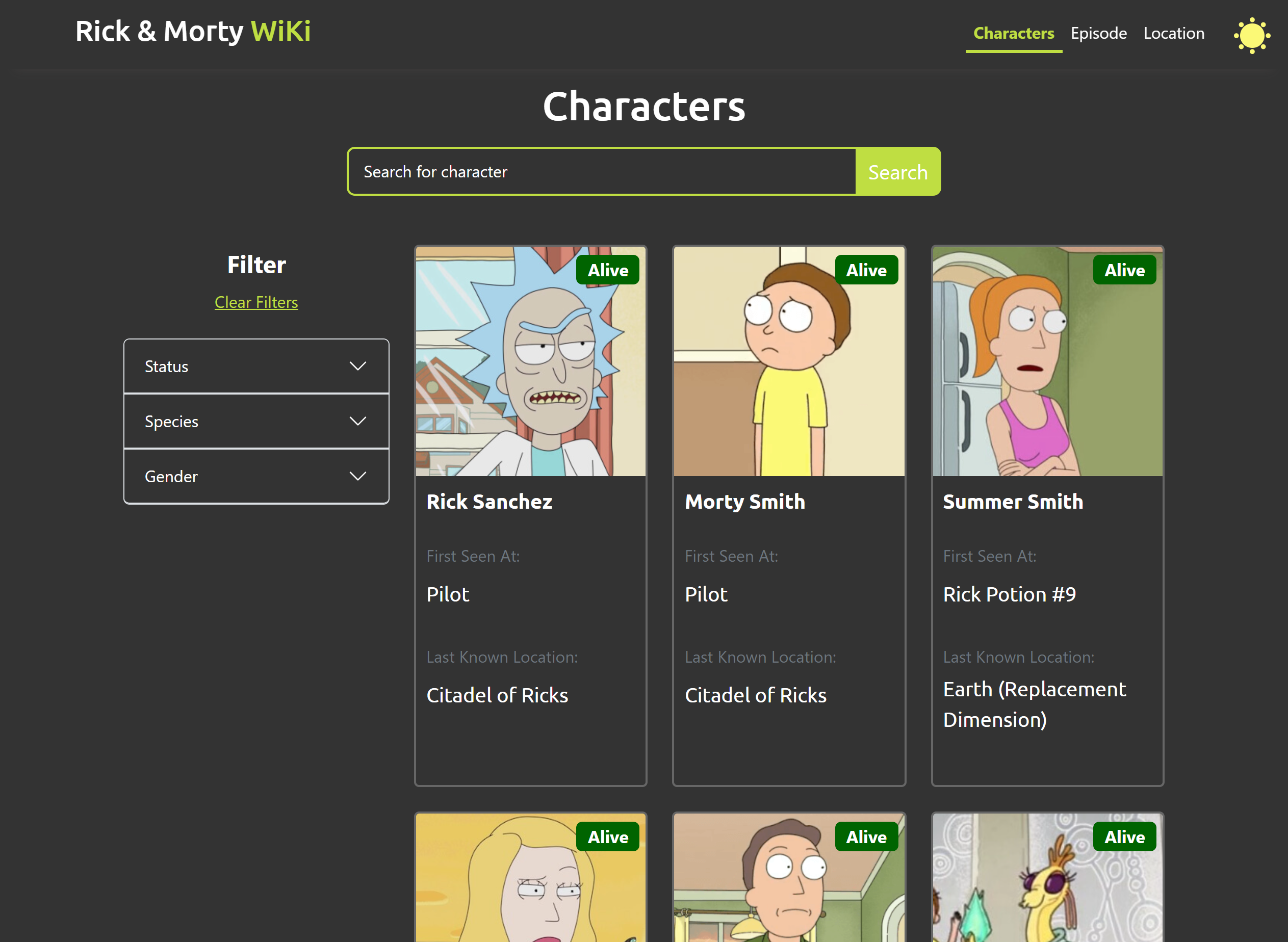 GitHub - tarmon329/Rick-And-Morty: Rick And Morty WiKi