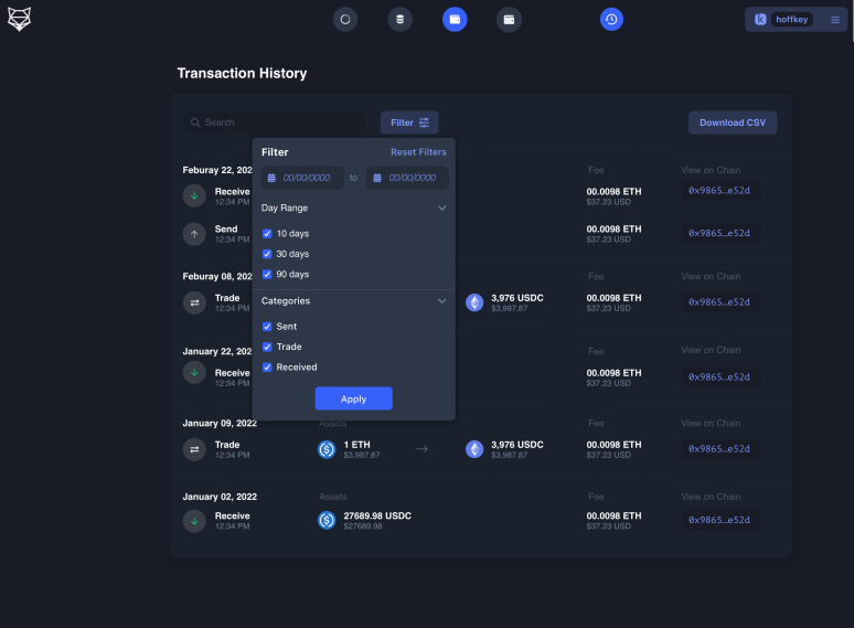 View and Download Tx History · Issue #1006 · shapeshift/web · GitHub