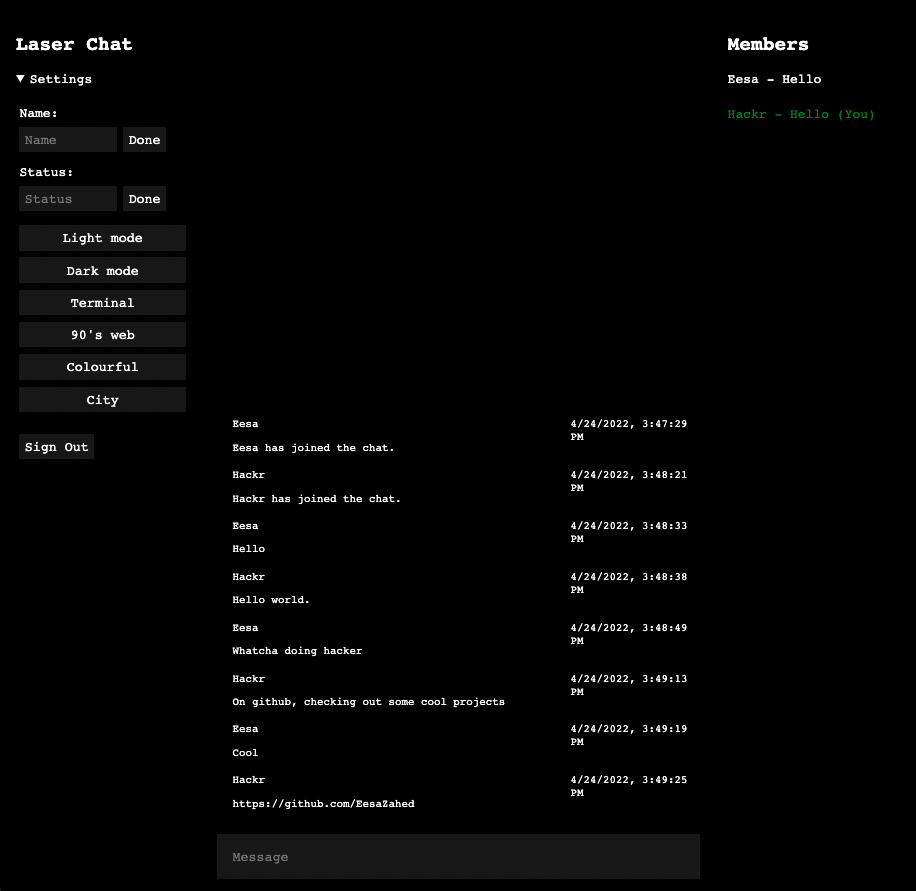 GitHub - EesaZahed/laser-chat-2.0: Laser Chat version 2.0