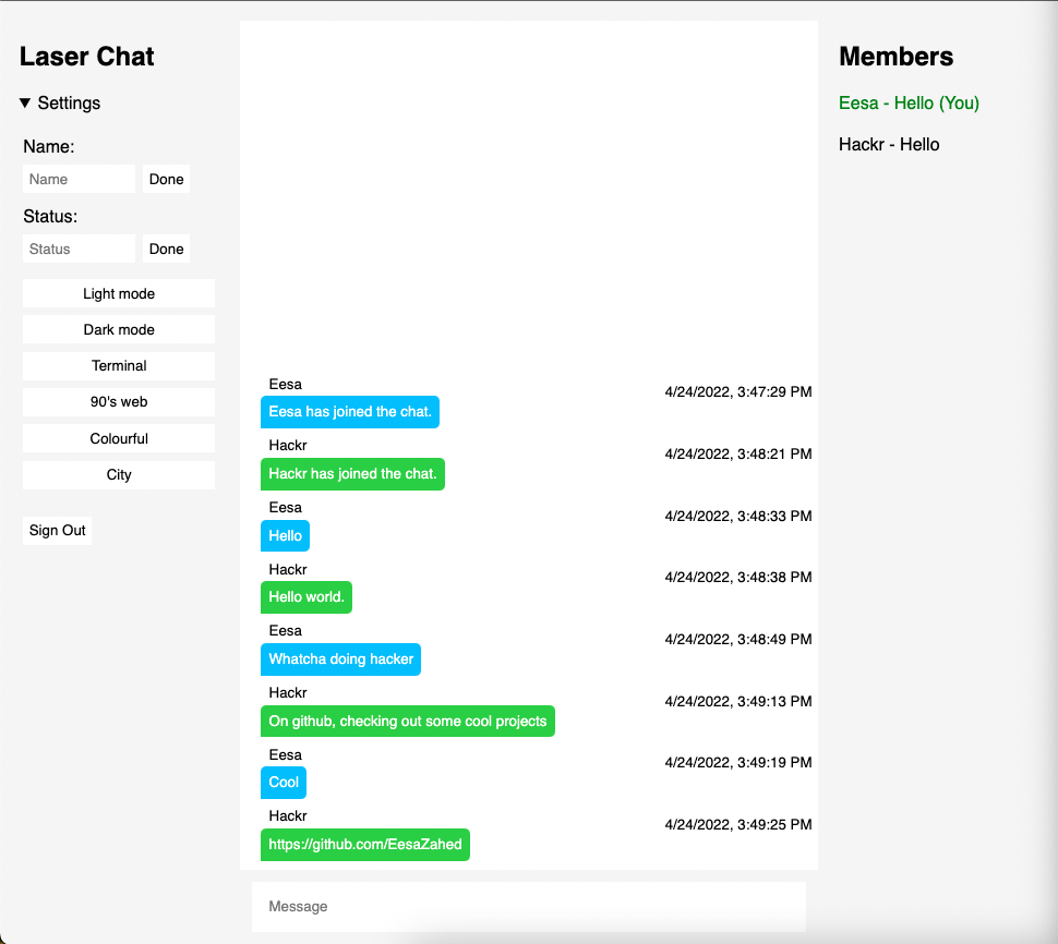GitHub - EesaZahed/laser-chat-2.0: Laser Chat version 2.0
