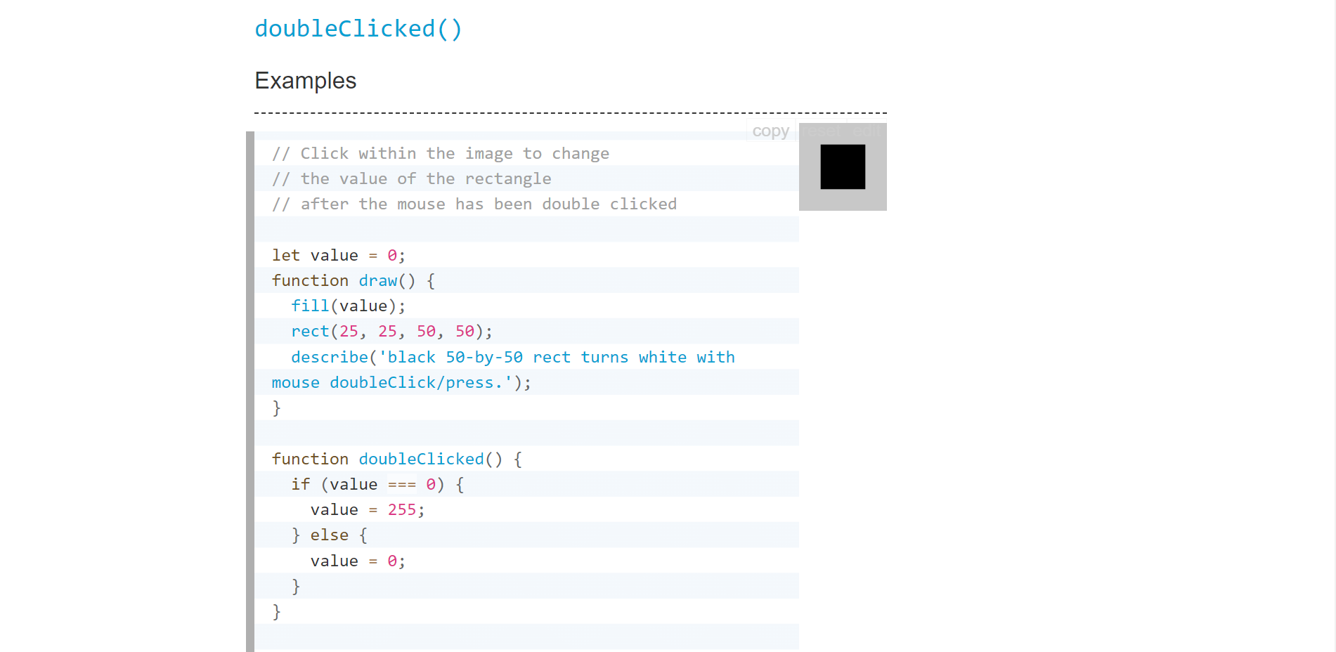 doubleClicked() doesn't seem to work in examples in offline docs · Issue #6252 · processing/p5 ...