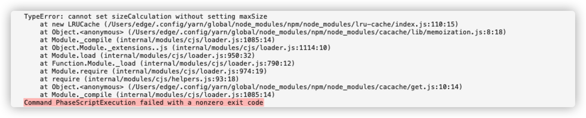 TypeError: cannot set sizeCalculation without setting maxSize · Issue #394 · gre/react-native ...