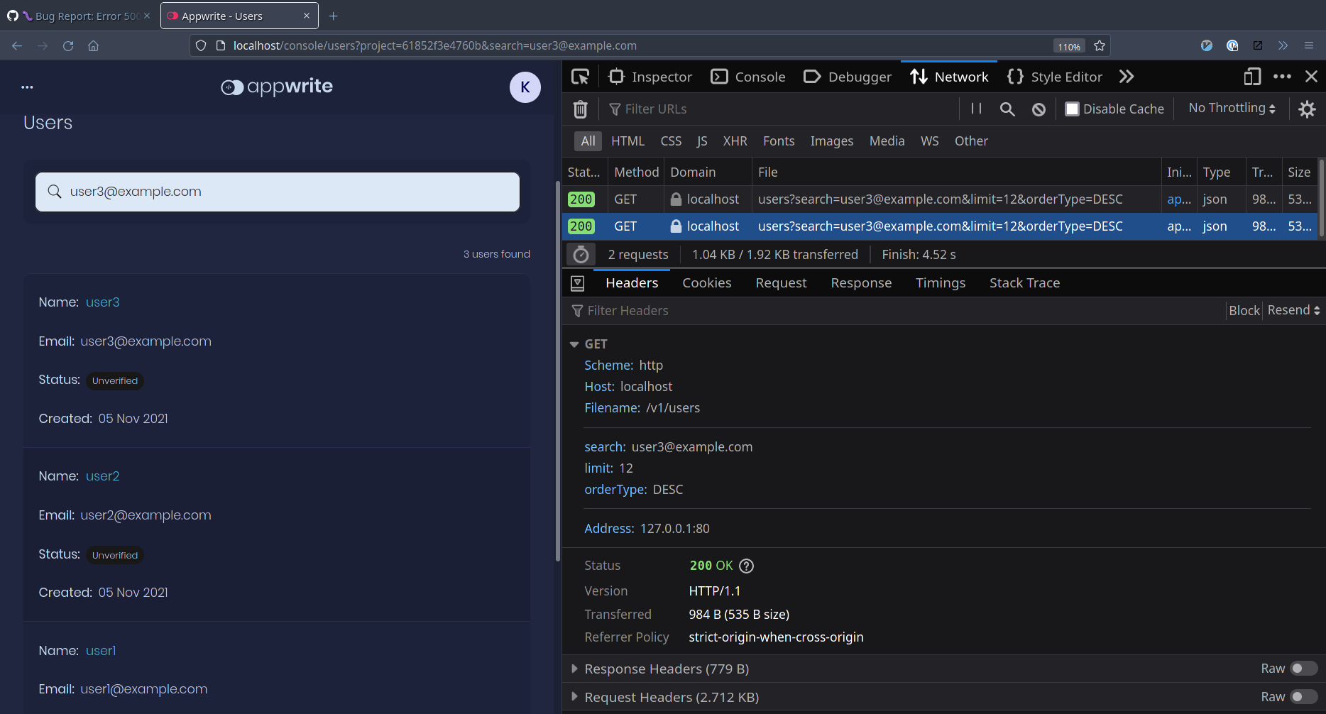 🐛 Bug Report: Error 500 when searching for user using email · Issue #2394 · appwrite/appwrite ...