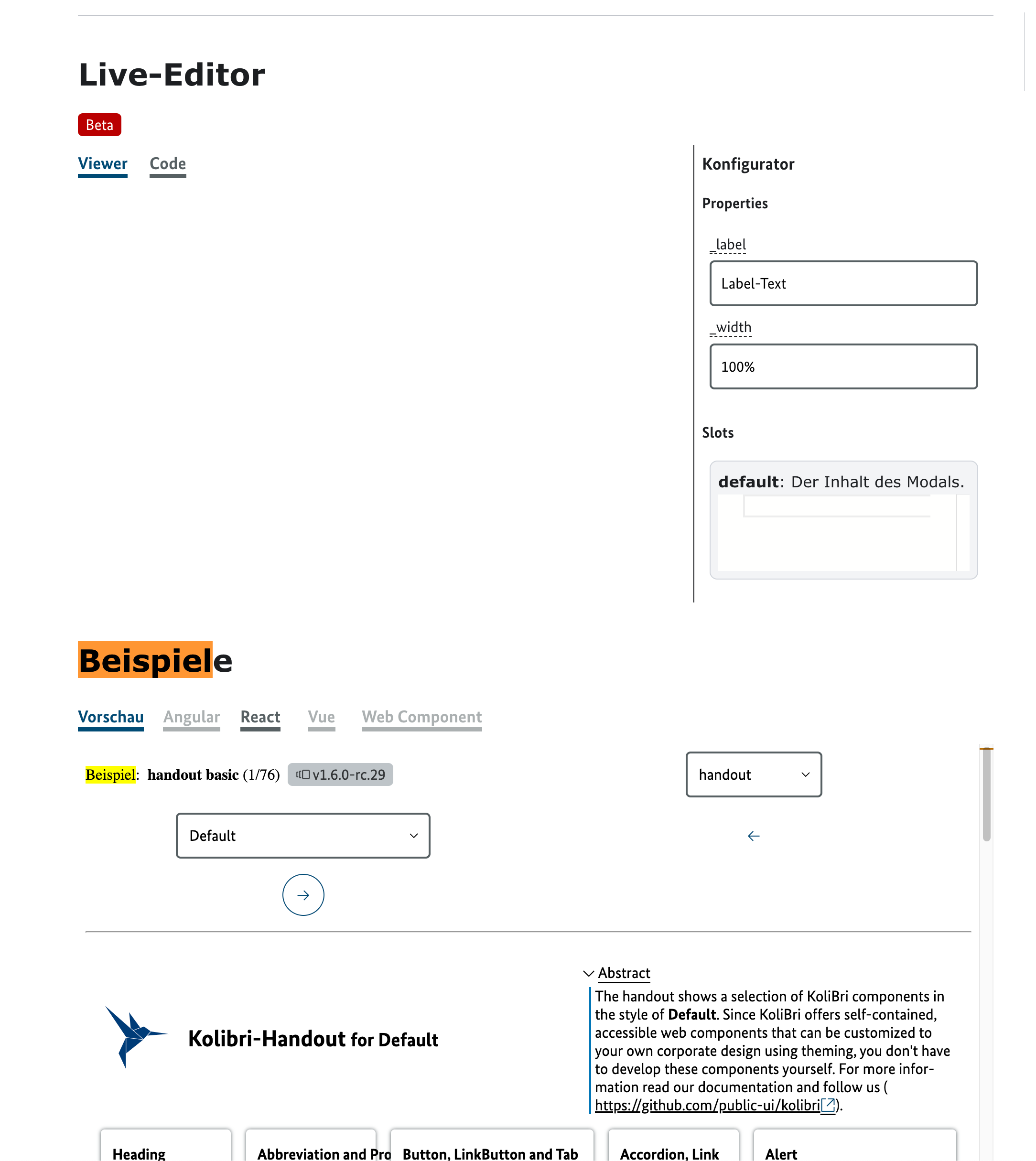 Dokumentation Dialog Live Editor Und Beispiele Ausblenden · Issue 4836 · Public Uikolibri