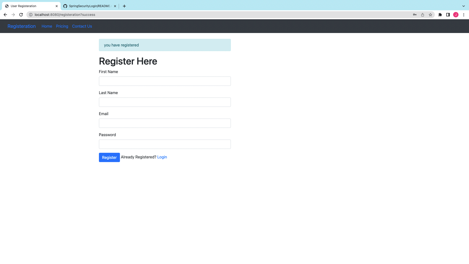 GitHub - Jmp13033/SpringSecurityLogin: Spring Security Login Registeration with DTO Pattern