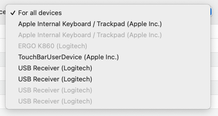 Bluetooth keyboard is greyed out (Logitech K860) · Issue #2973 · pqrs-org/Karabiner-Elements ...