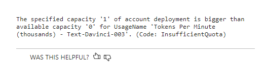 Error deploying open AI: Specified capacity of account deployment is bigger than available ...