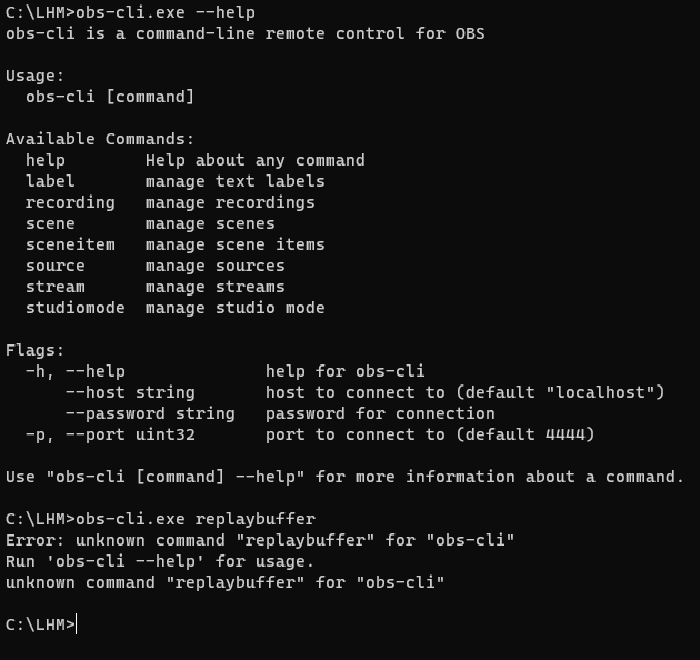 replaybuffer command missing on windows version · Issue #47 · muesli/obs-cli · GitHub