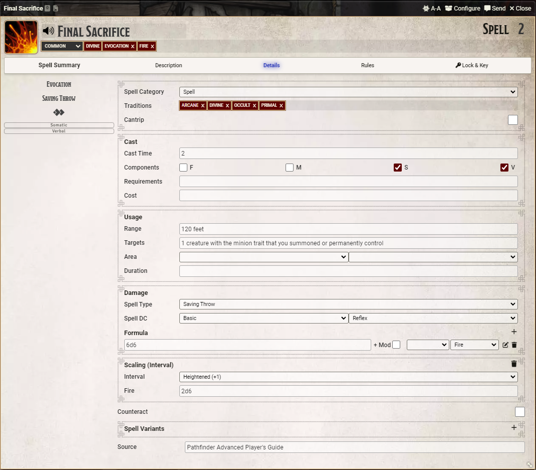 Final Sacrifice missing 20ft Burst template · Issue #10684 · foundryvtt/pf2e · GitHub