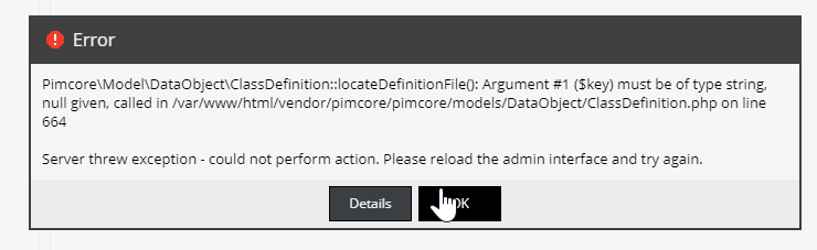 Bug Unable To Create Data Object Class · Issue 13051 · Pimcore 0810