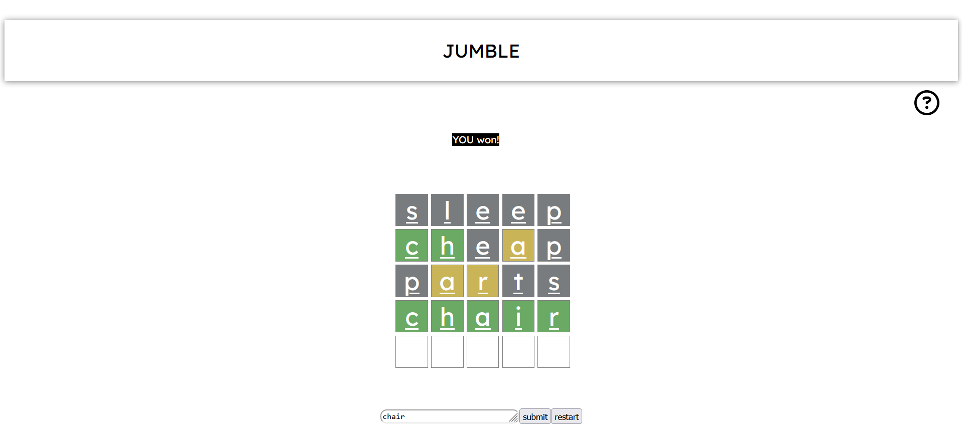 GitHub - leuldawit/Jumble: Word Guessing Game: Guess the hidden word by ...