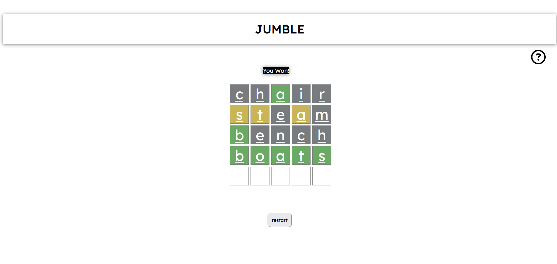 GitHub - leuldawit/Jumble: Word Guessing Game: Guess the hidden word by entering letters. Get ...