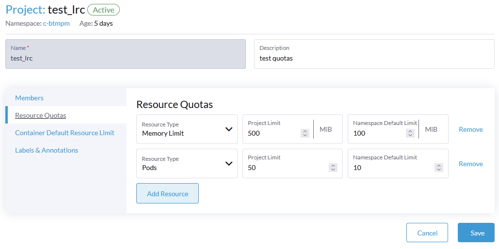 [rancher 2.6] Unable to remove project resource quota · Issue #35688 · rancher/rancher · GitHub