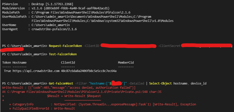 Error 403 Get-FalconHost PSFalcon · Issue #161 · CrowdStrike/psfalcon · GitHub