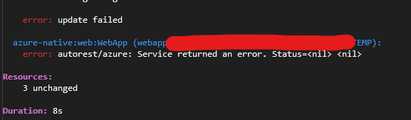 Pulumi fails when creating web App · Issue #1993 · pulumi/pulumi-azure-native · GitHub