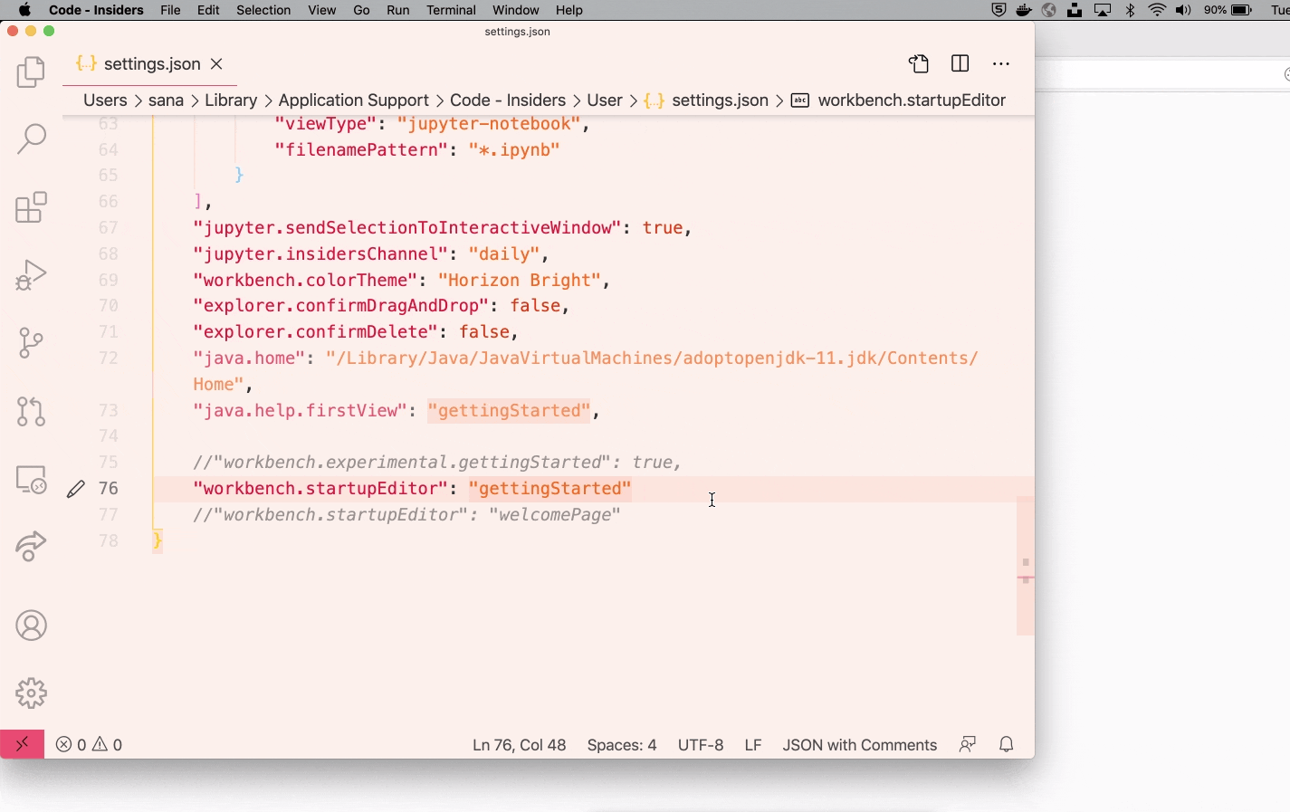 workbench.startupEditor setting not showing Getting Started tab · Issue #111699 · microsoft ...