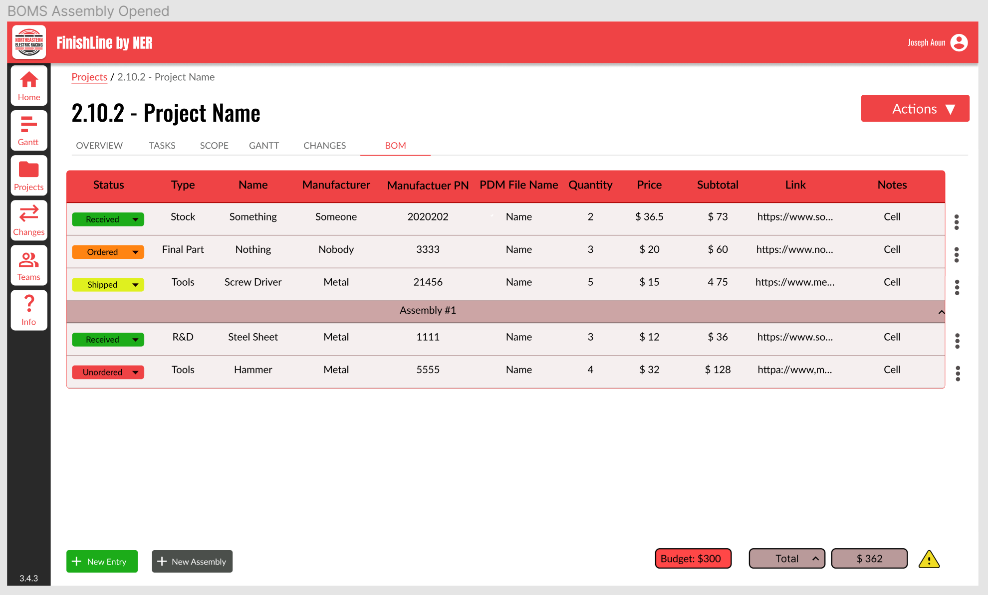 BoM Epic · Issue #1427 · Northeastern-Electric-Racing/FinishLine · GitHub