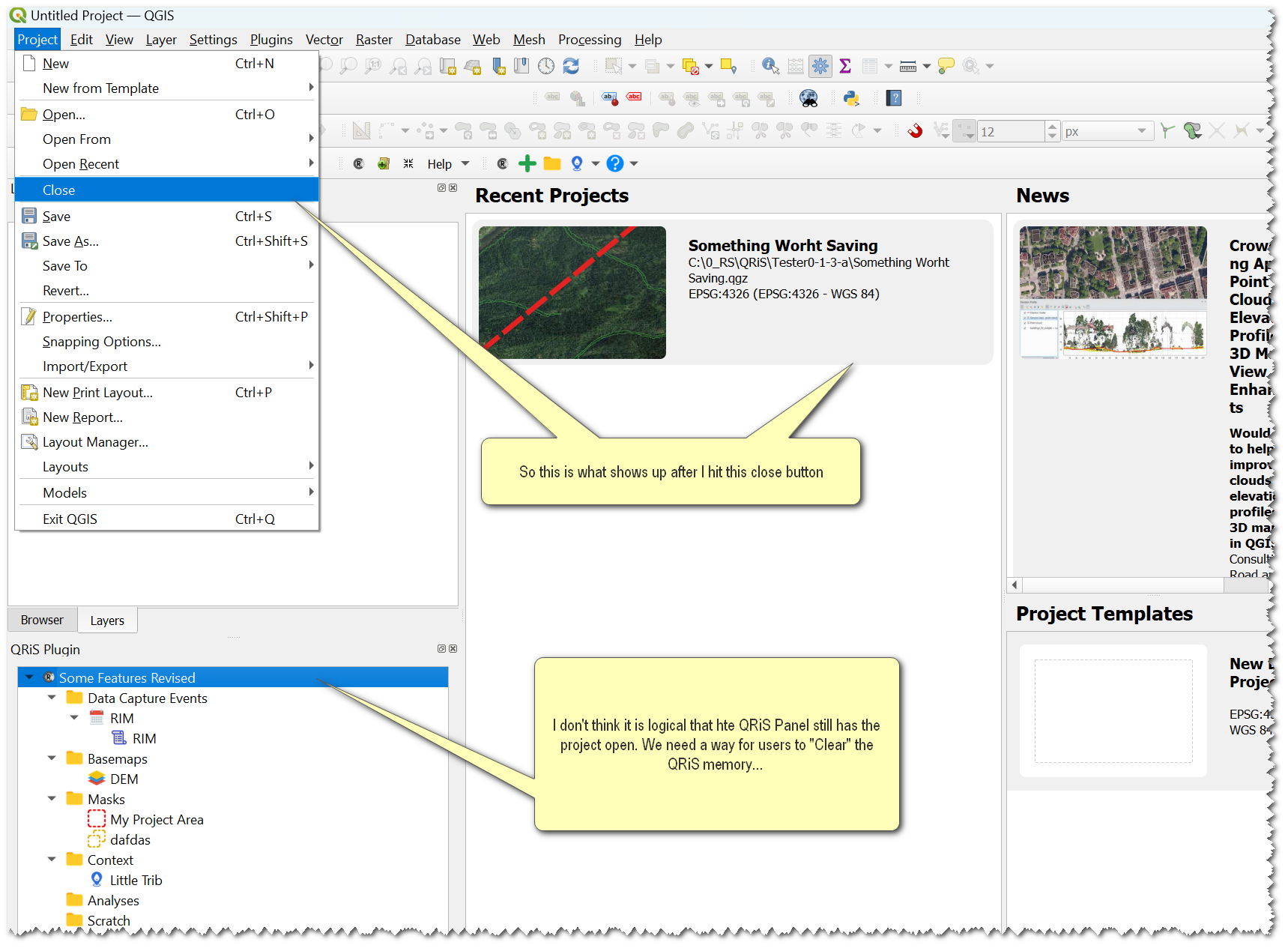 What happens when a project is open and you close the current QGZ? · Issue #132 · Riverscapes ...