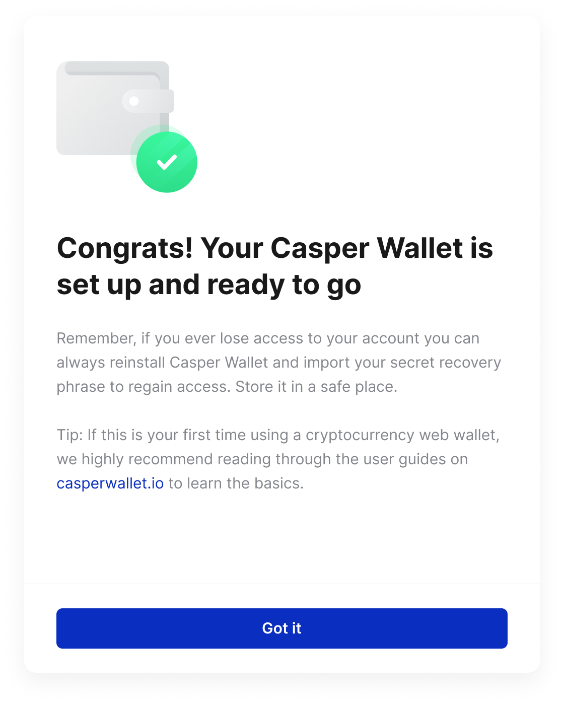 Minor text edits to last step of onboarding · Issue #544 · make-software/casper-wallet · GitHub