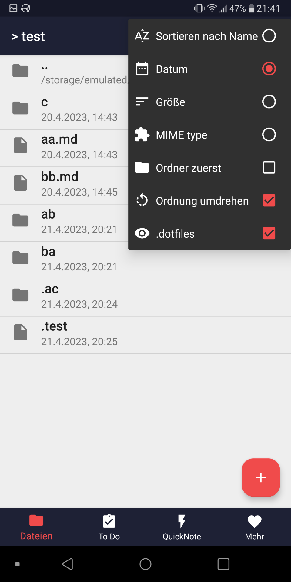 Sorting: folders and files are sorted separately / "folder first ...