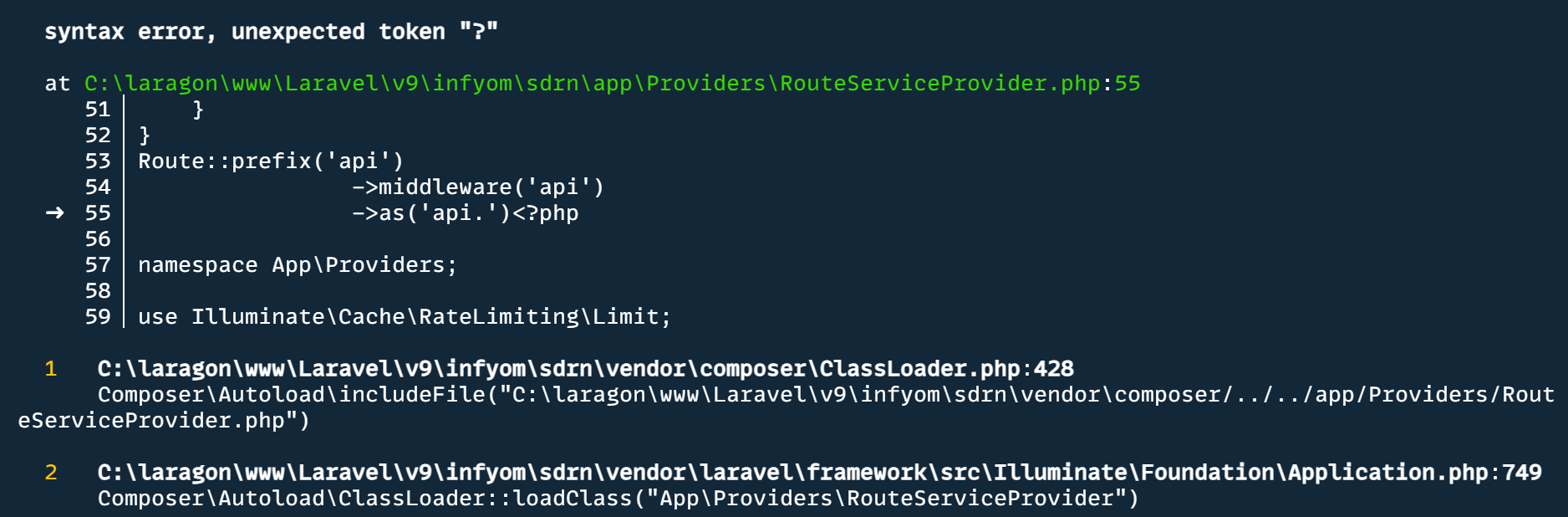 [Bug]: syntax error, unexpected token "?" when using console command · Issue #996 · InfyOmLabs ...