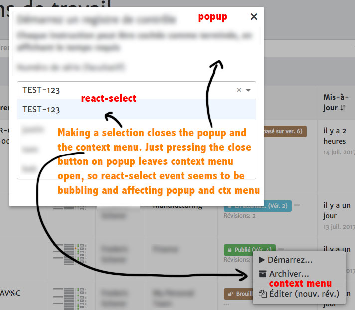 Modal Support? Mousedown bubbles outside of React-select element for target (menu option) after ...