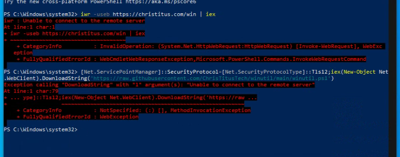Unable To Connect To The Remote Sever · Issue 593 · Christitustechwinutil · Github 