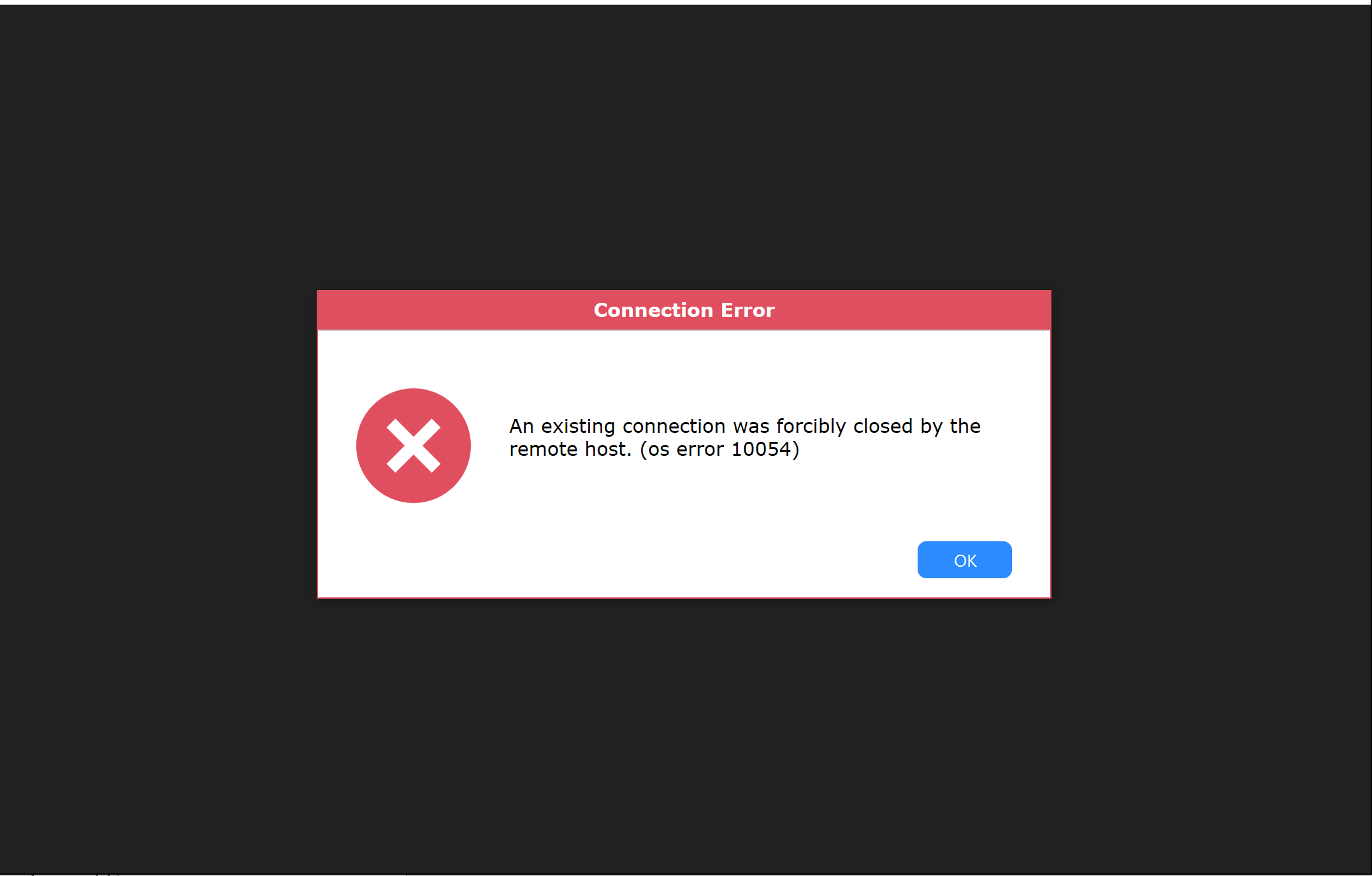Solved "An existing connection was forcedly closed by the remote host ...